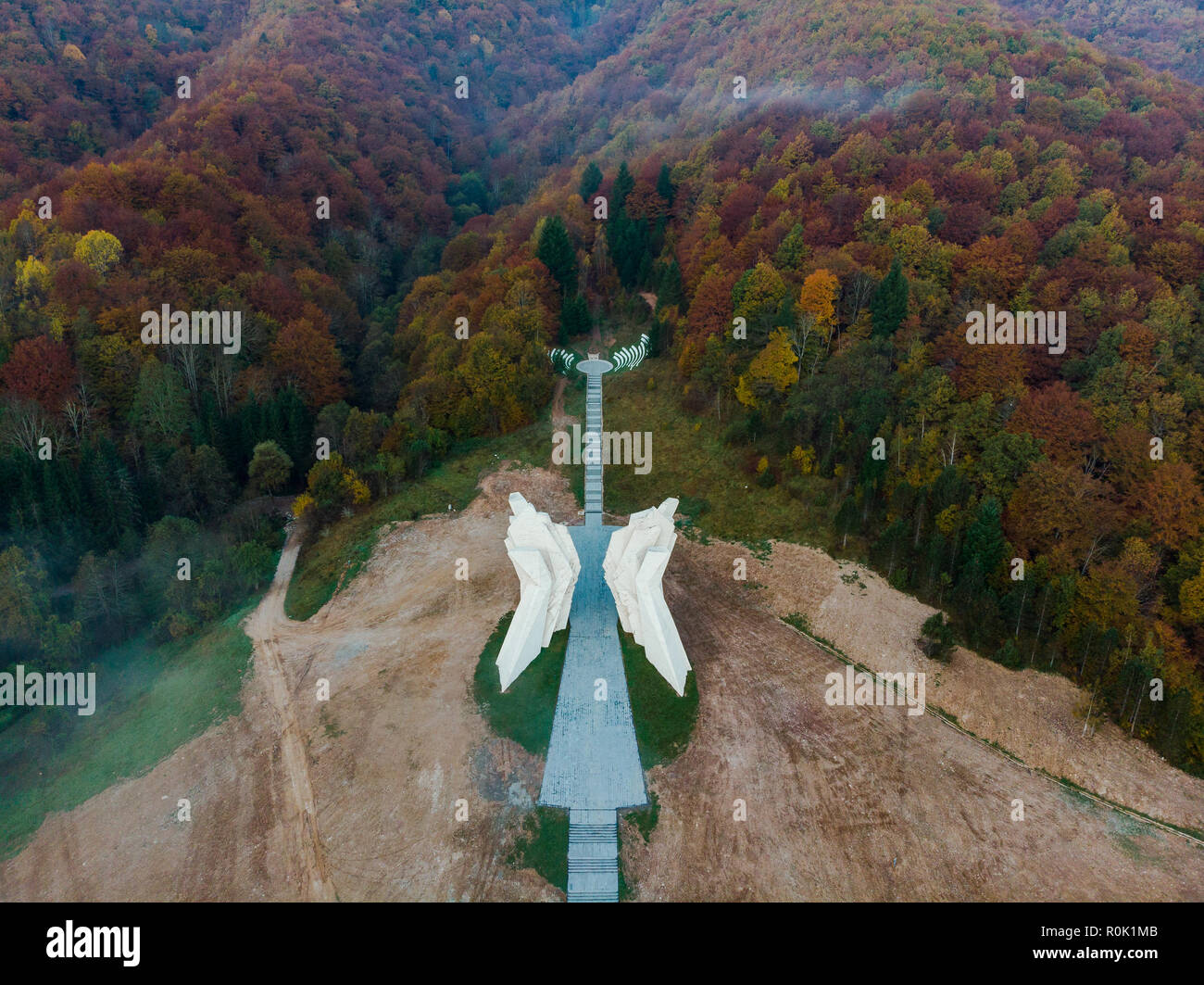 Aerial view of Tjentiste World War II monument, Bosnia Stock Photo - Alamy