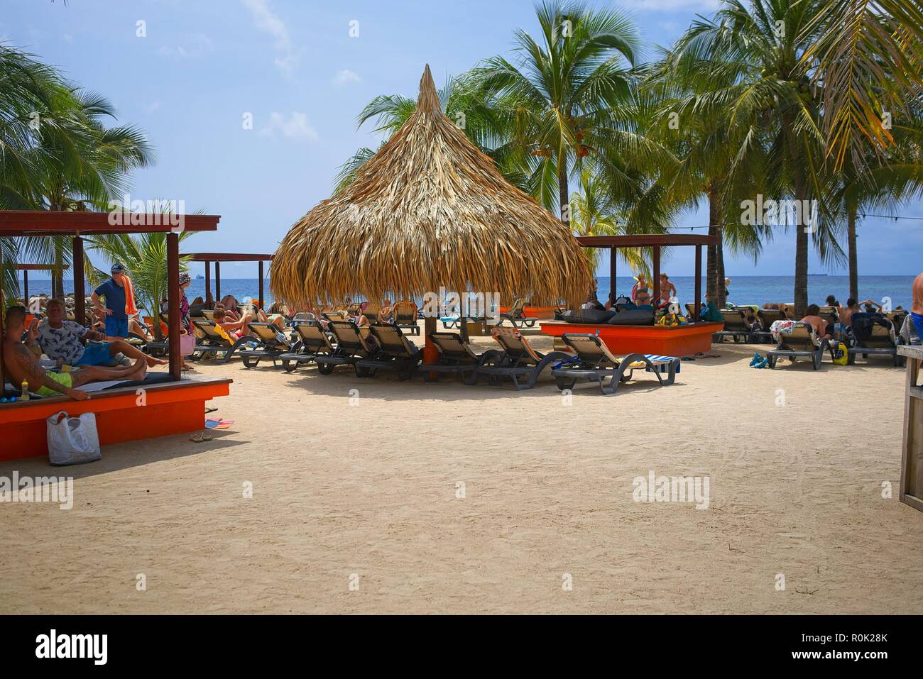 Vacationers relaxing at the JanThiel resort on the island of Curacao in ...