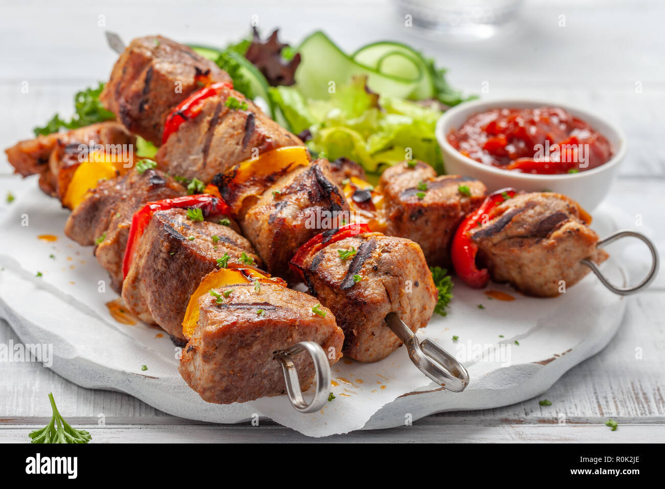 Grilled pork kebab with pepper Stock Photo - Alamy