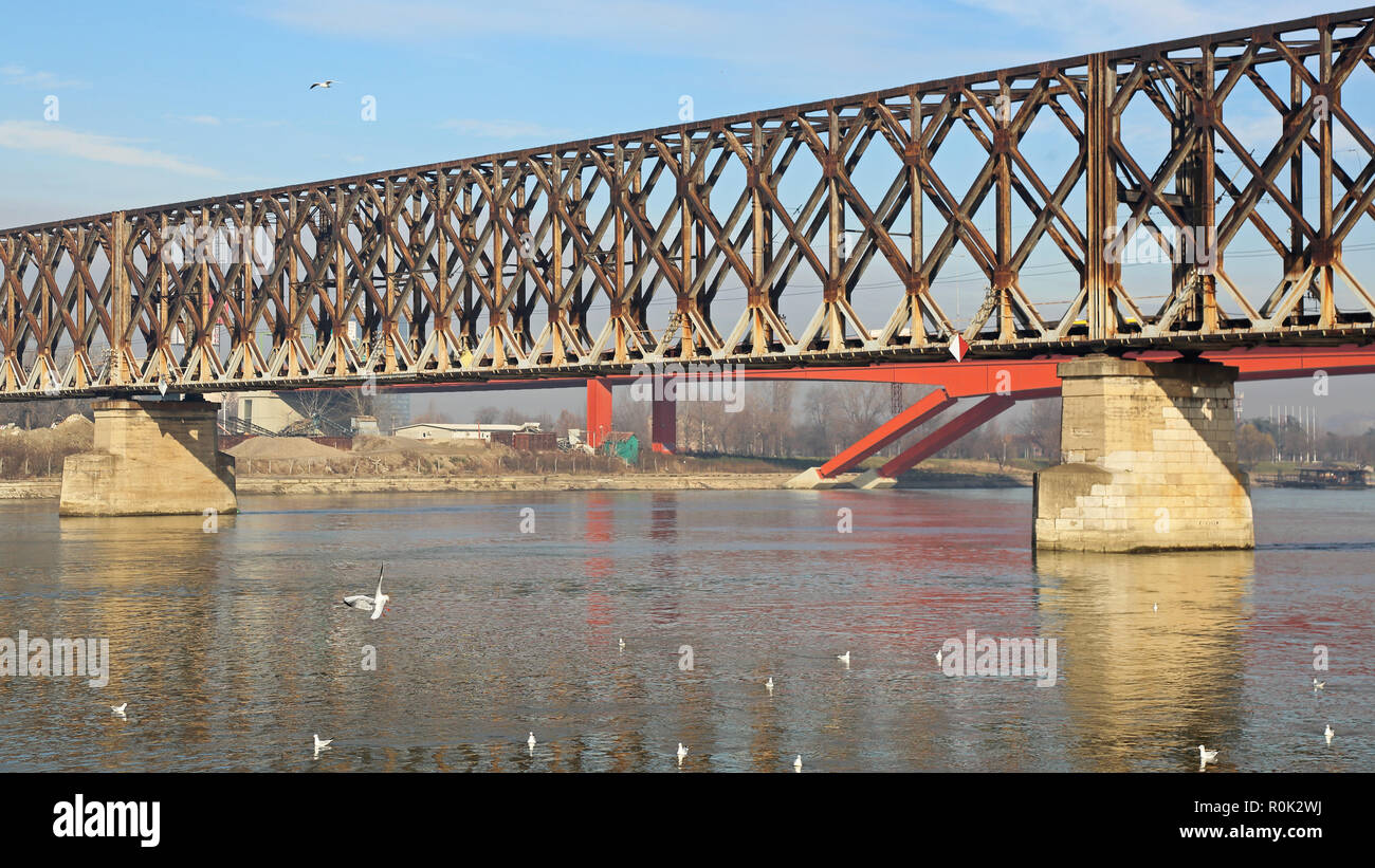 Old Steel Railway Bridge Over River Sava in Belgrade Stock Photo - Alamy