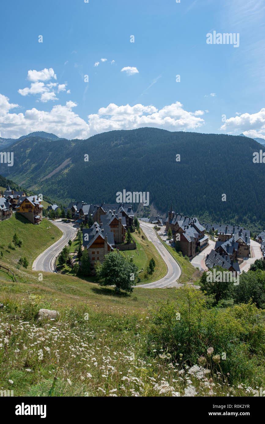 Road to Montgarri through the mountain of Aran Valley, Spain Stock ...