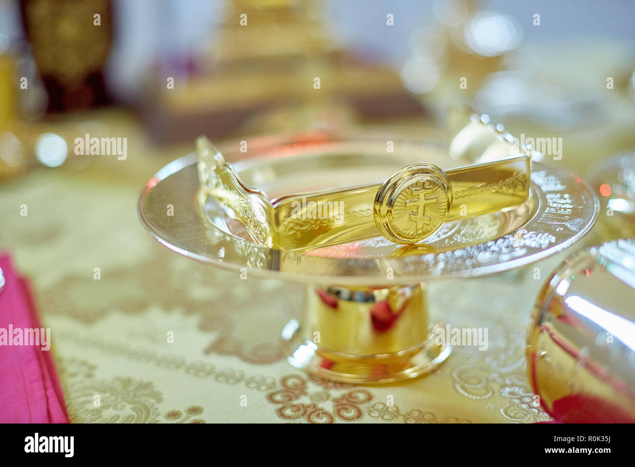 Golden religious utensils. Details in the Orthodox Christian Church ...
