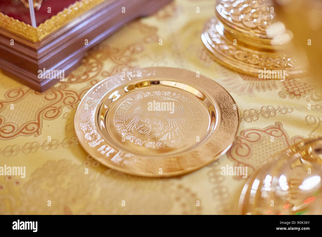 Golden religious utensils. Details in the Orthodox Christian Church ...
