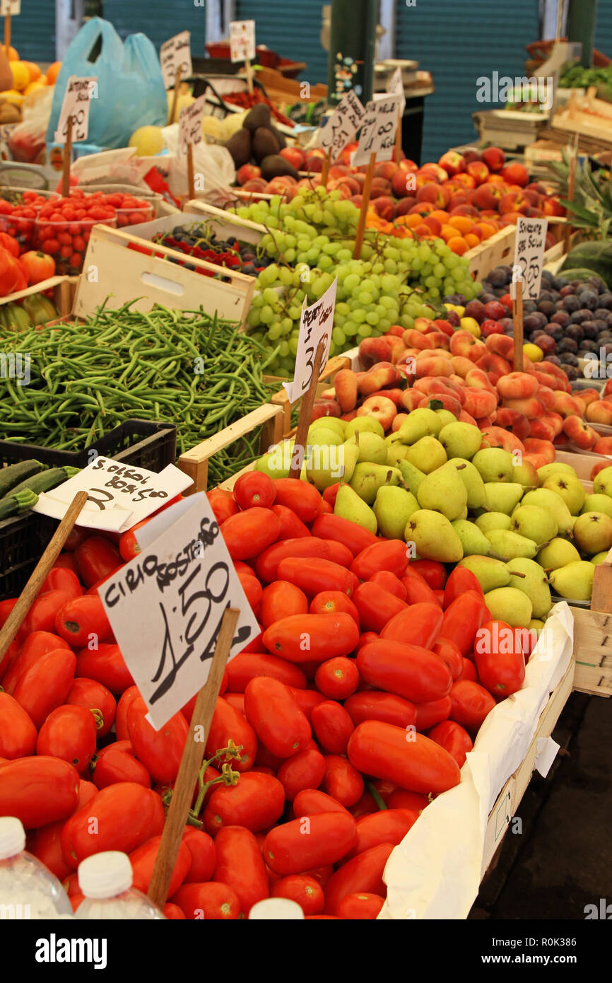 Big farmers market stall filled with organic fruits and vegetables ...