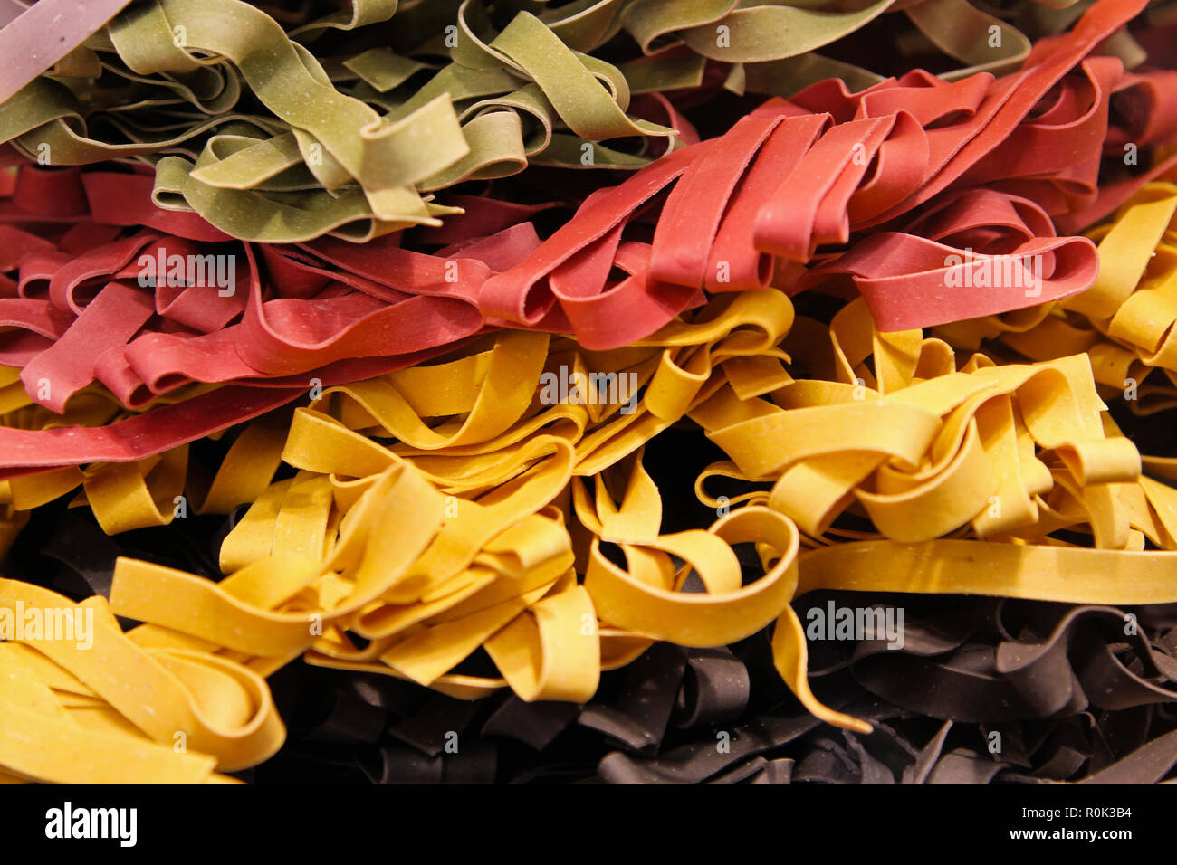 Colourful Italian pasta tagliatelle made from traditional recipe Stock ...
