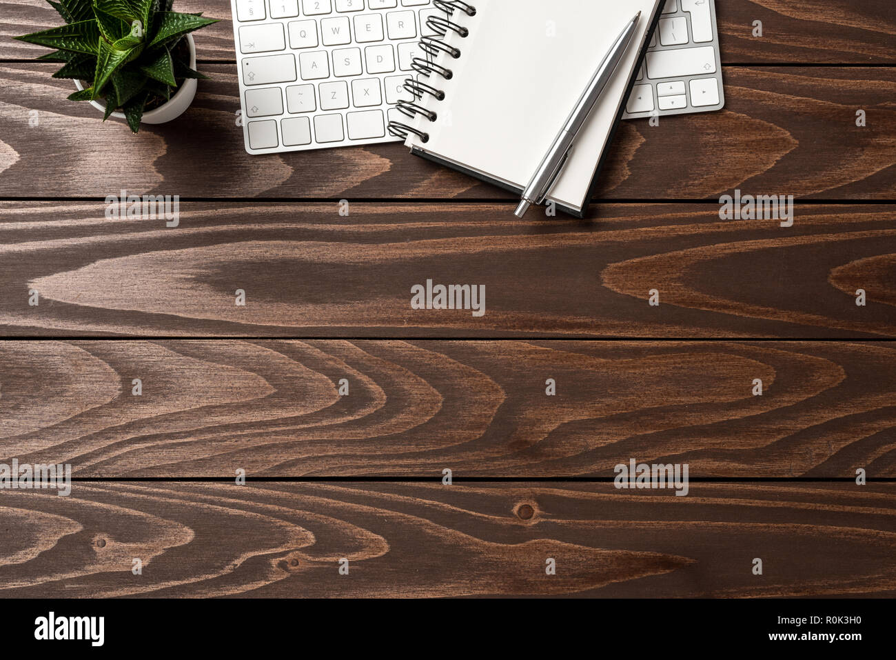 Overhead shot of office desktop Stock Photo - Alamy