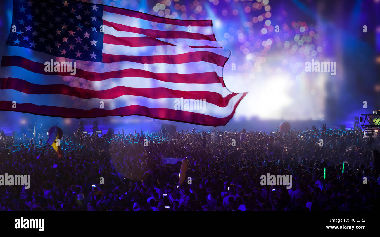 Crowd of people celebrating Independence Day. United States of America ...