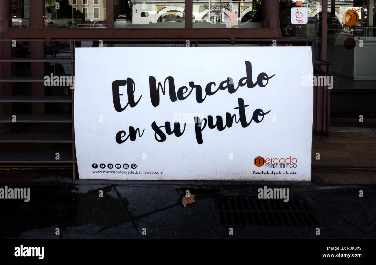 Sign outside El Mercado en su punto, a cluster of gourmet restaurants ...