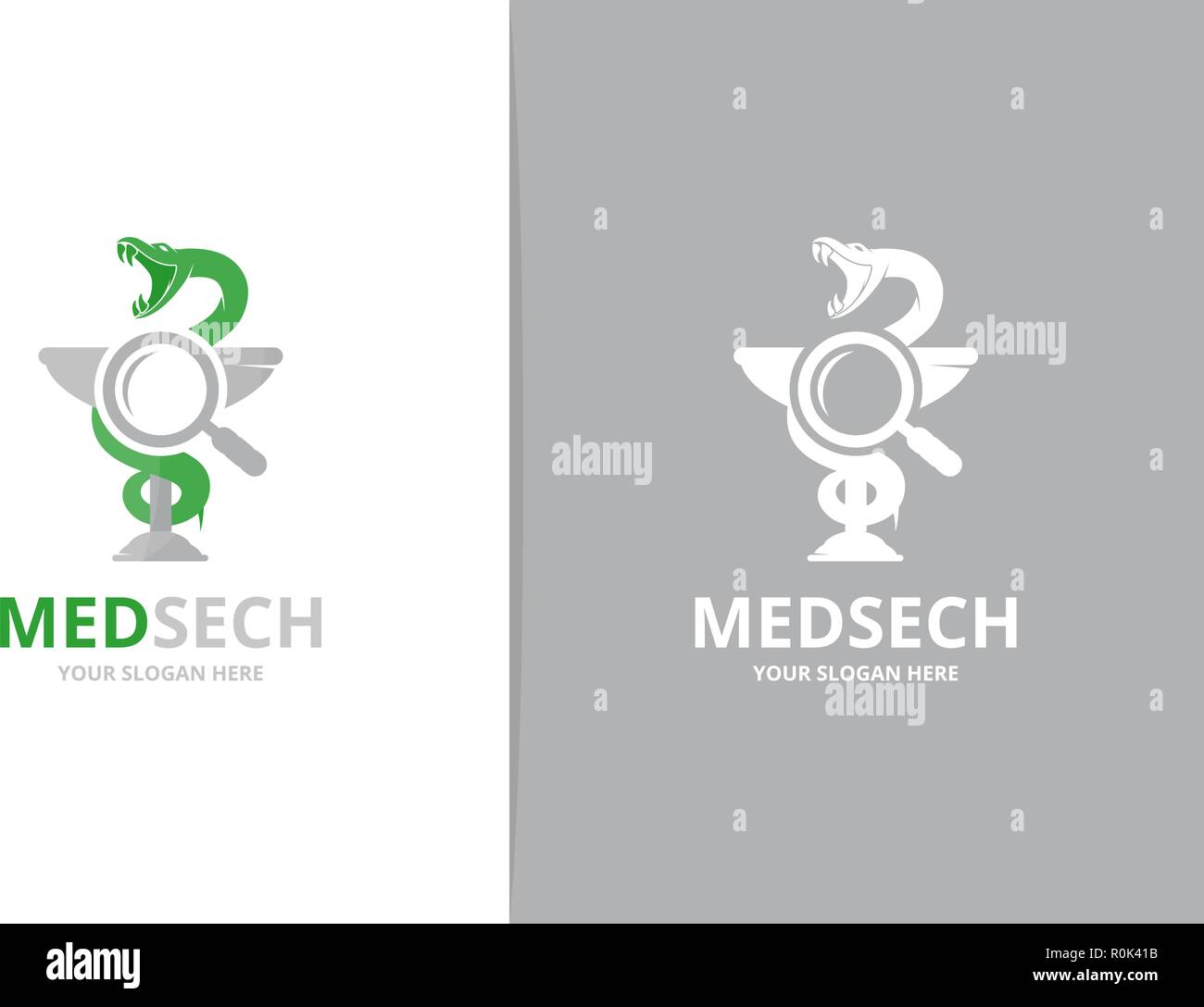 Vector medicine and loupe logo combination. Pharmacy and magnifying ...