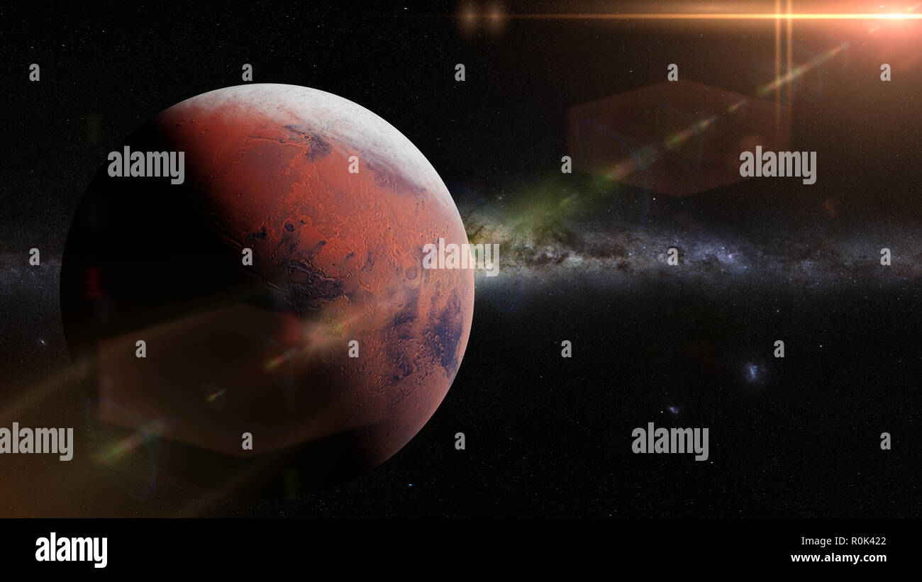 planet Mars during the Martian winter in front of the Milky Way galaxy ...