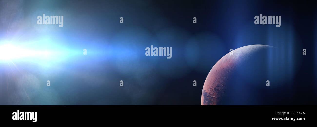 Mars in natural colours during the Martian winter in front of the ...