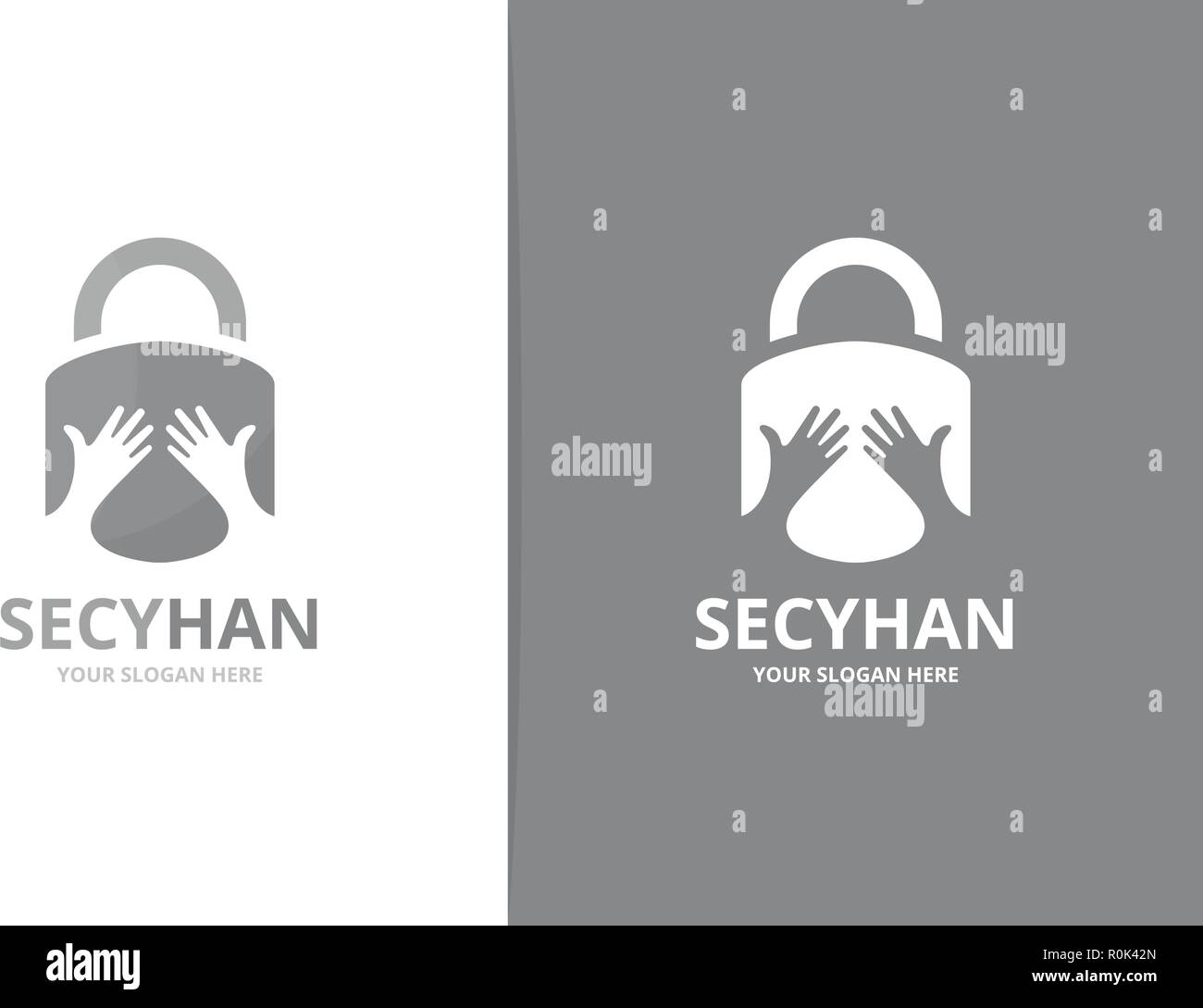 Vector lock and hands logo combination. Safe and embrace symbol or icon ...