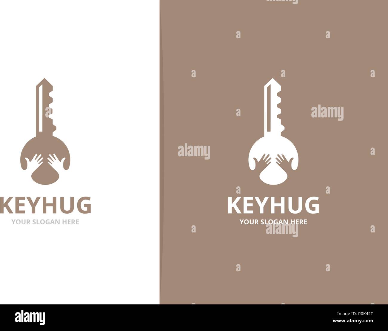 Vector key and hands logo combination. Lock and embrace symbol or icon ...