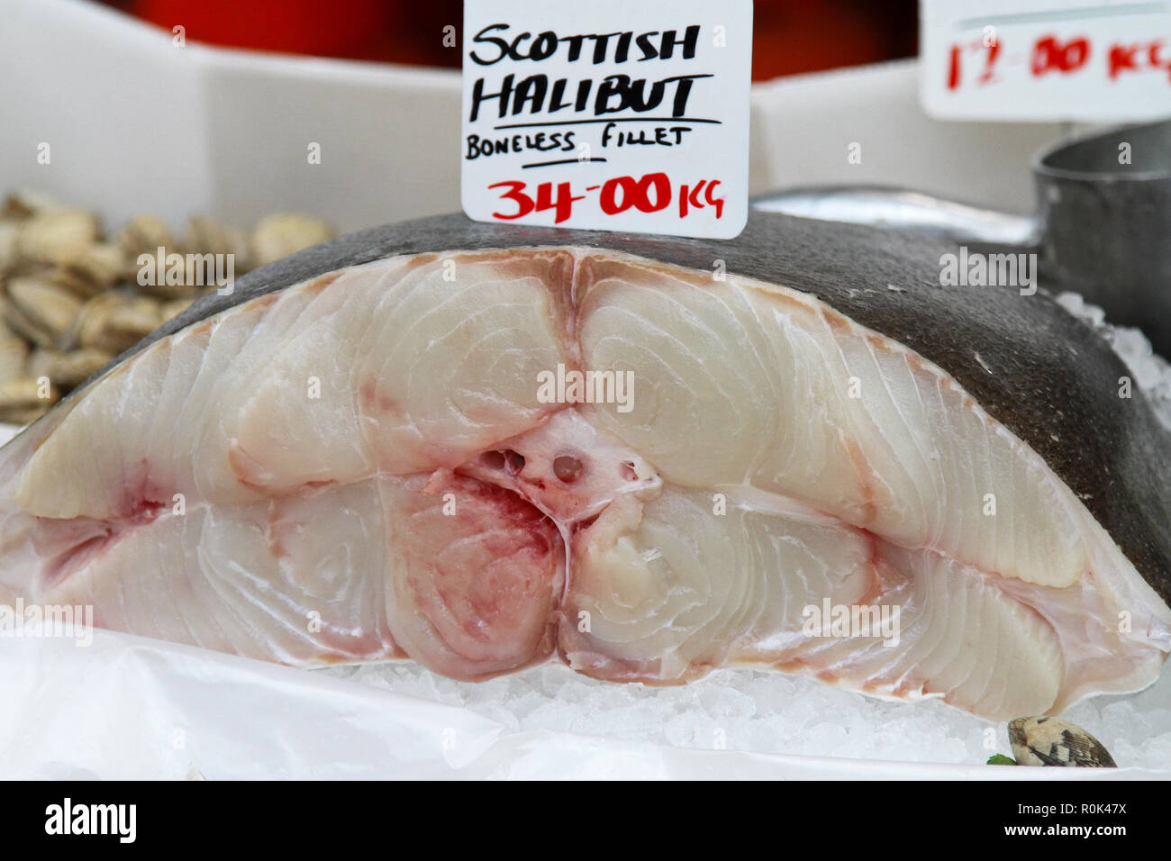 Fresh Scotish halibut boneless filet at ice Stock Photo - Alamy