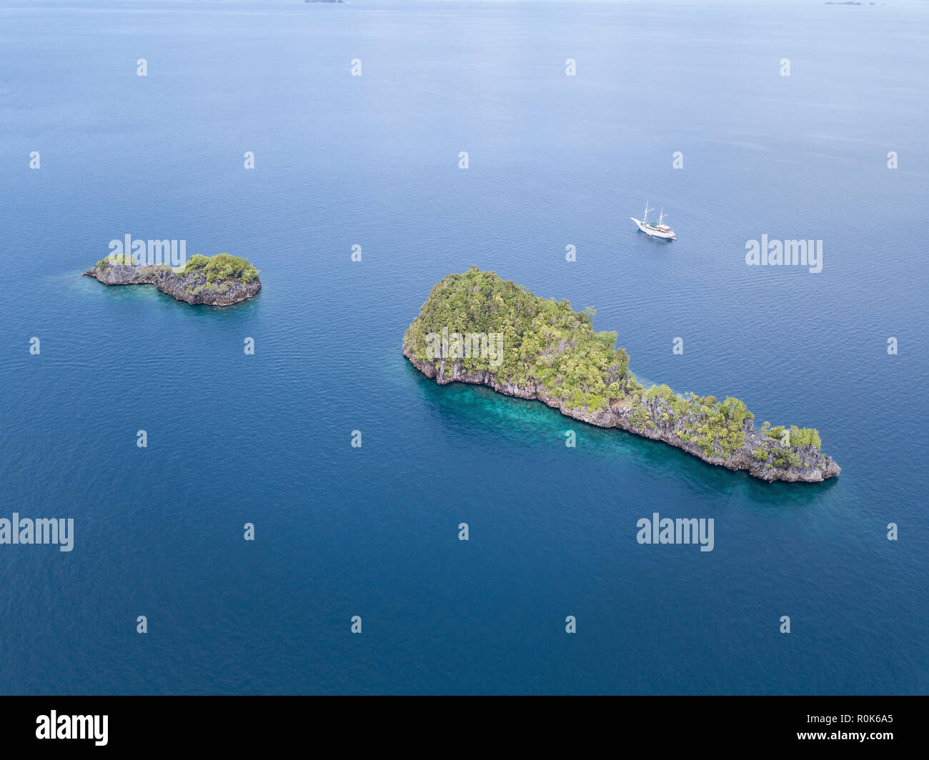 Aerial view of the limestone islands near Misool in northern Raja Ampat ...