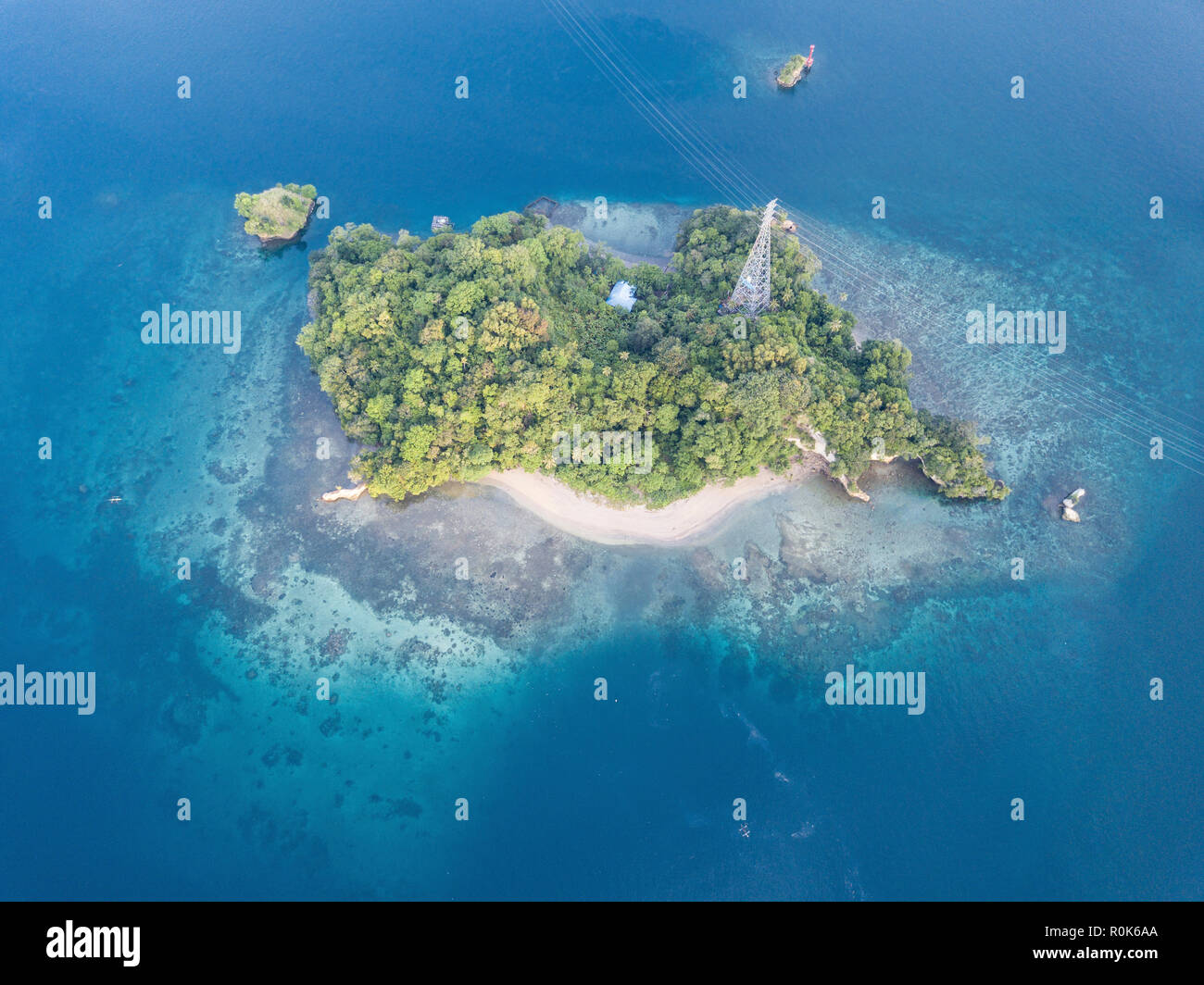 An aerial view of Lembeh Strait at the northern tip of Sulawesi in ...