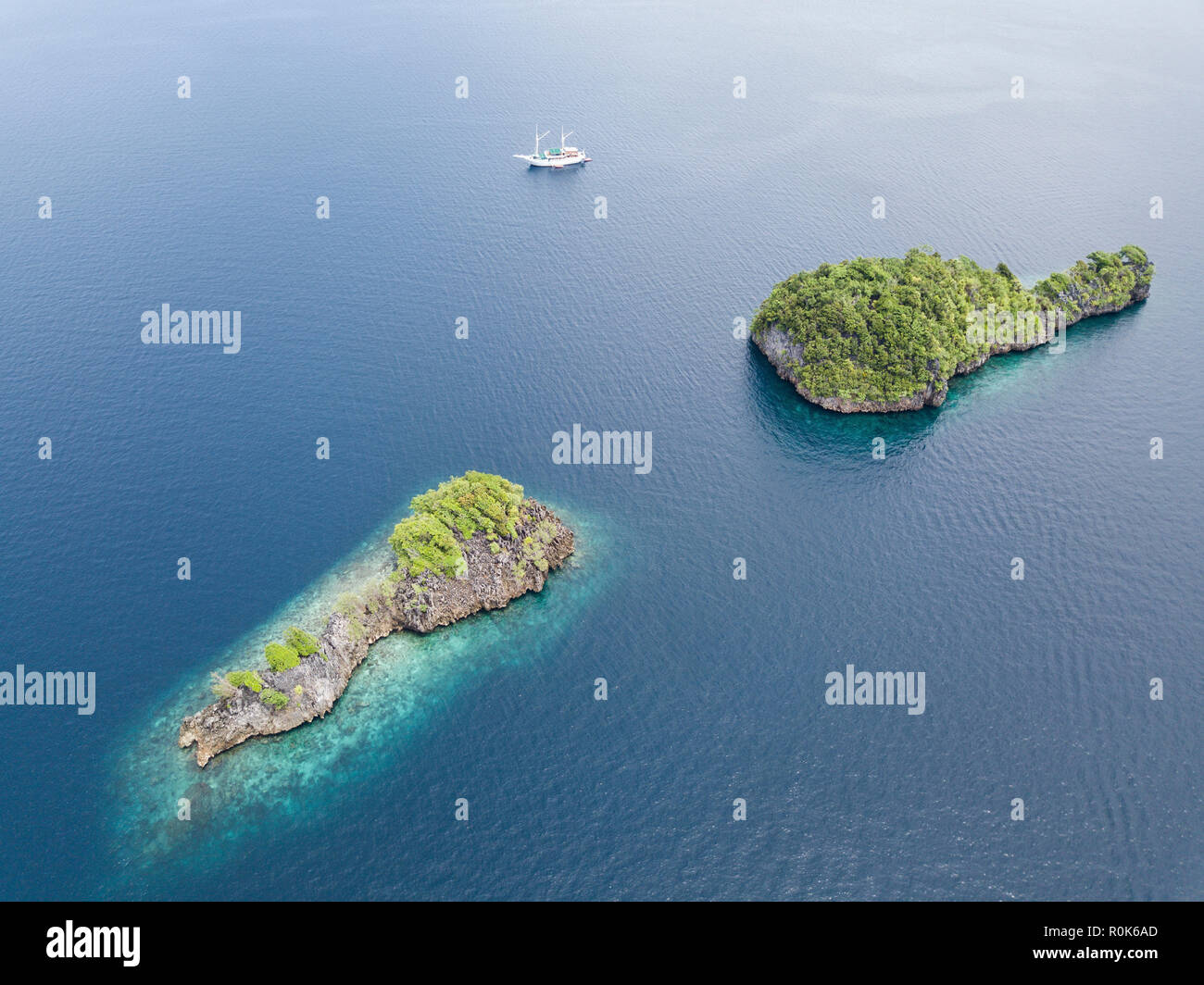 Aerial view of the limestone islands near Misool in northern Raja Ampat ...