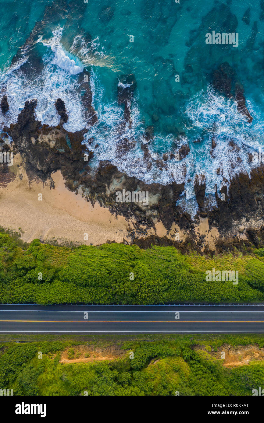 An aerial view of the Highway 72 along the east side of Oahu Stock ...