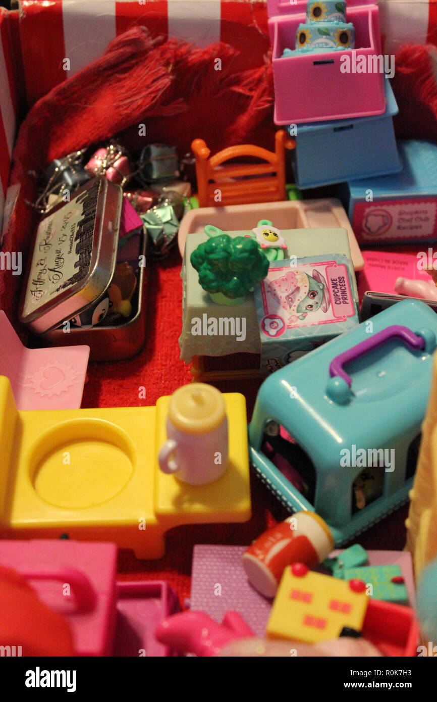 Toy staging set up by an eight year old girl to play Stock Photo - Alamy