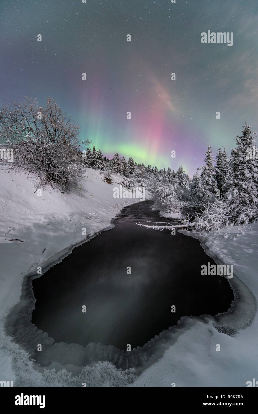 Northern lights, creek side view, Yukon, Canada Stock Photo - Alamy