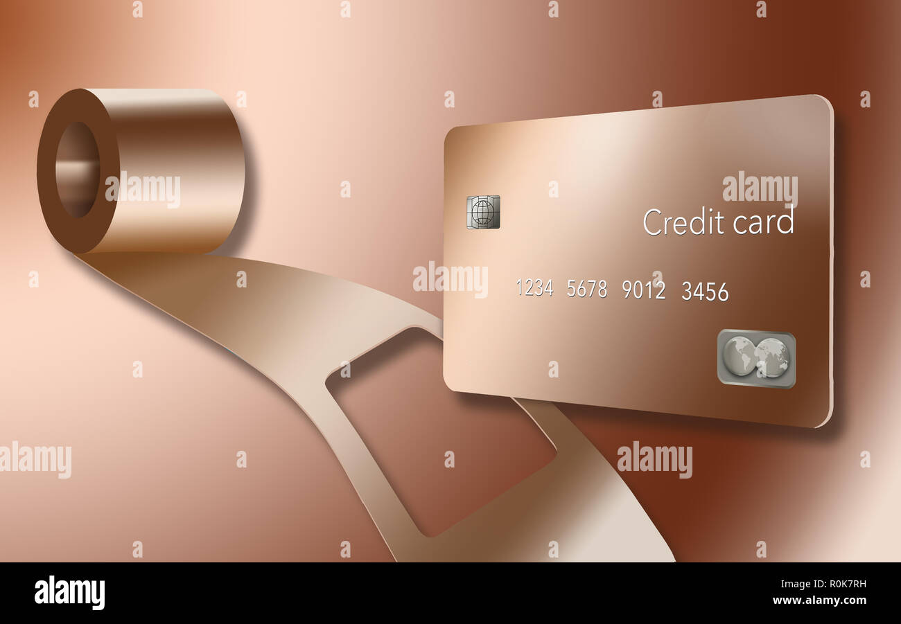 A copper metal credit card is seen with a coil of sheet copper and you ...