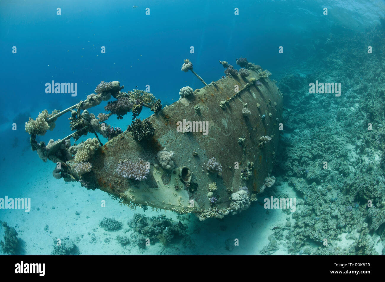 Wreck of sailing boat after taking the ground on a coral reef, Red Sea ...