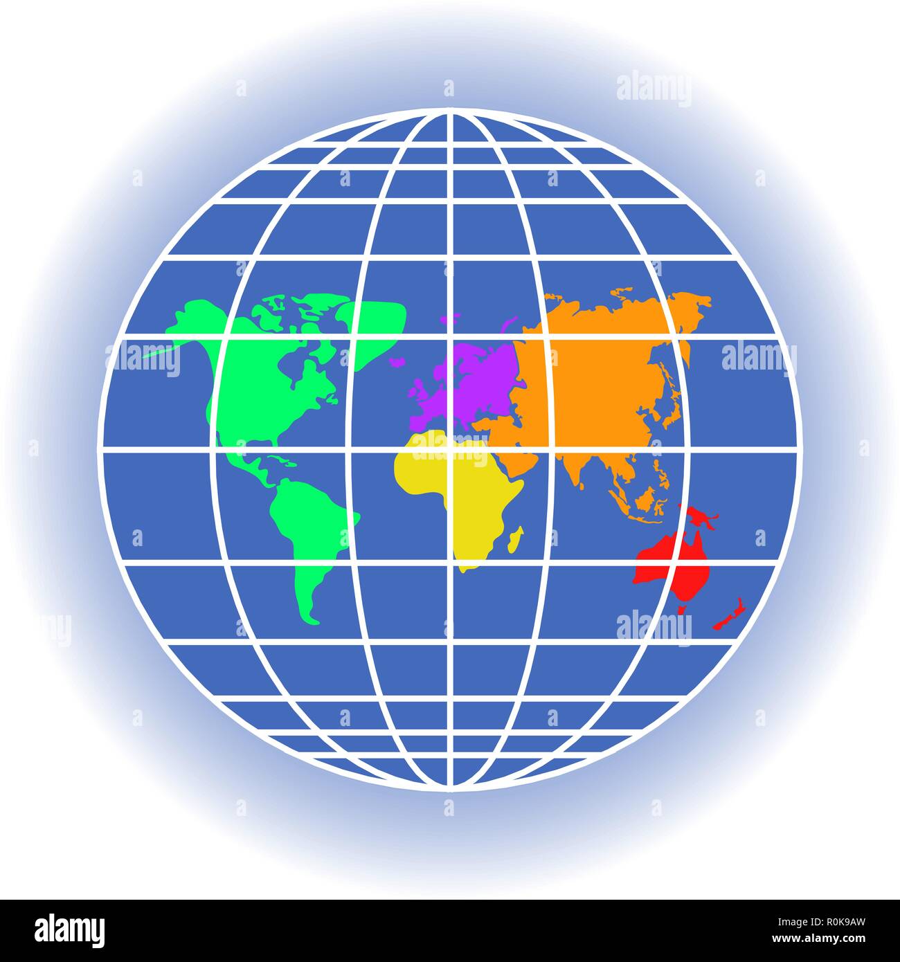 Earth globe with meridians and latitudes. The scheme of six color ...