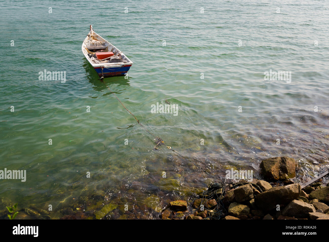 Pangkor island landscape with fishing boat in Malaysia. Beautiful ...