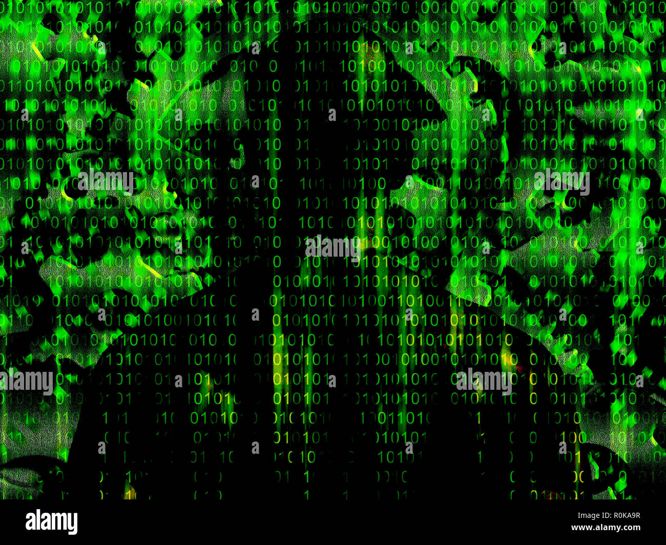 Binary code streaming with gears Stock Photo - Alamy