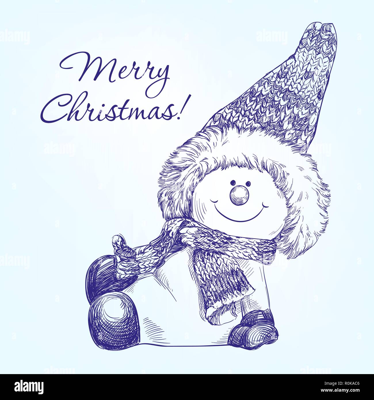 funny christmas snowman hand drawn vector llustration sketch Stock ...