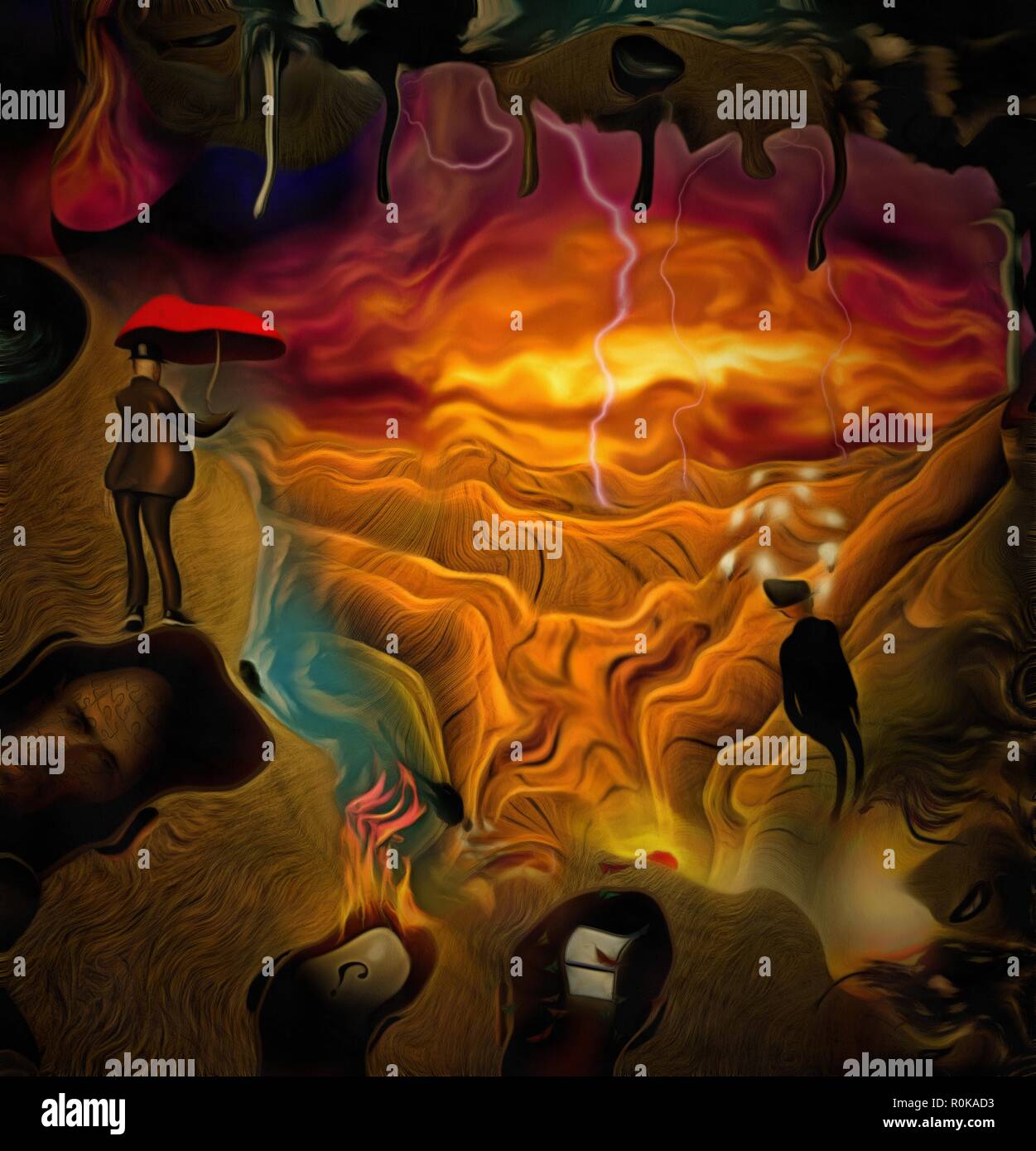 Surreal symbolic composition. Puzzle face man, egg shape with question ...