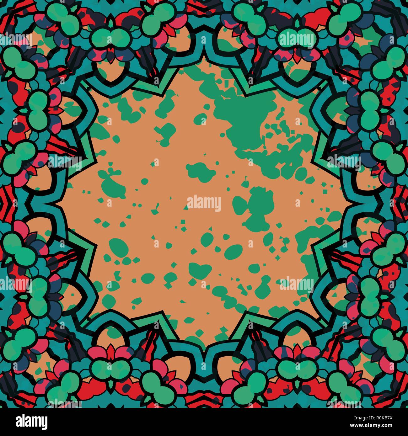 Stylized ornamental frame for invitation design in green color, square ...