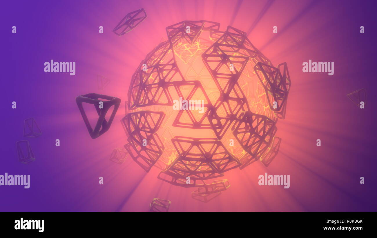 Abstract 3d rendering concept of high poly sphere with chaotic mesh ...