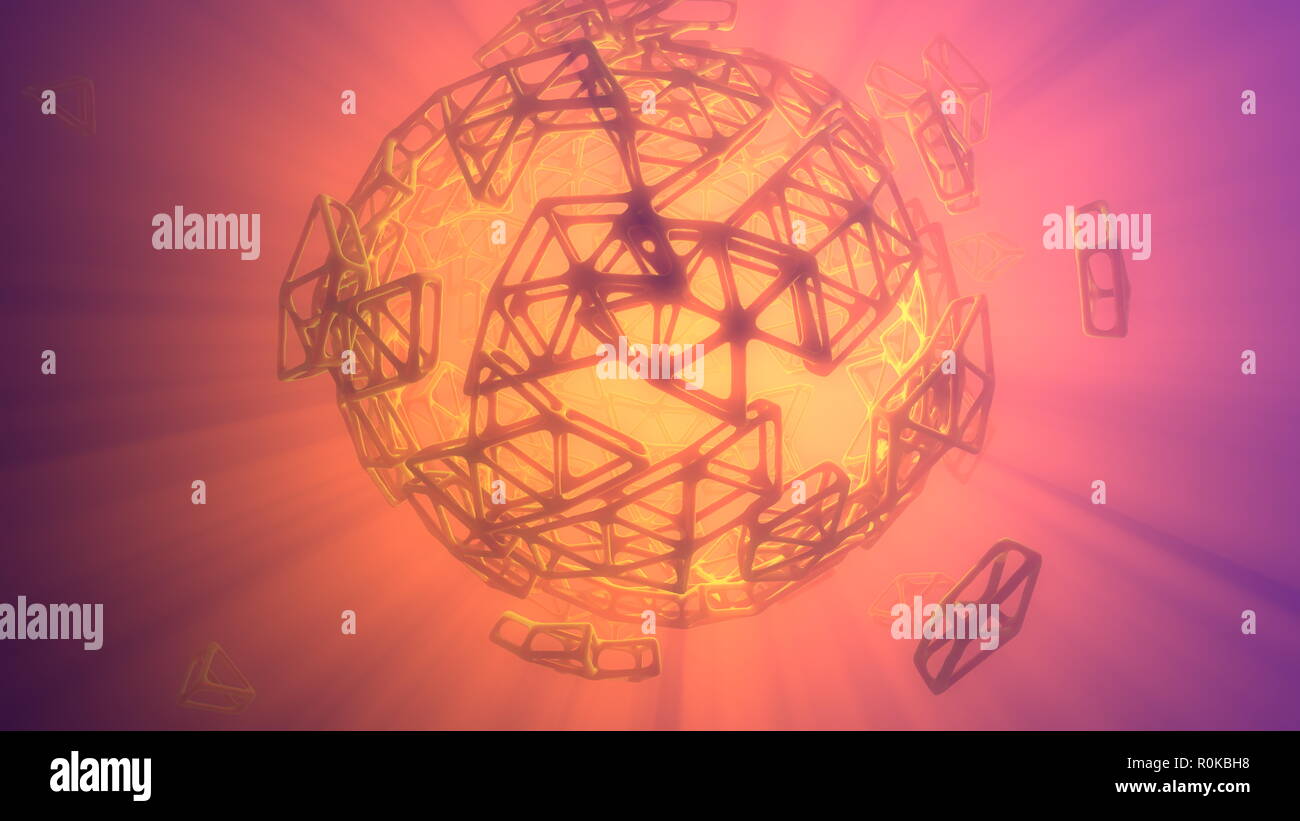 Abstract 3d rendering concept of high poly sphere with chaotic mesh ...