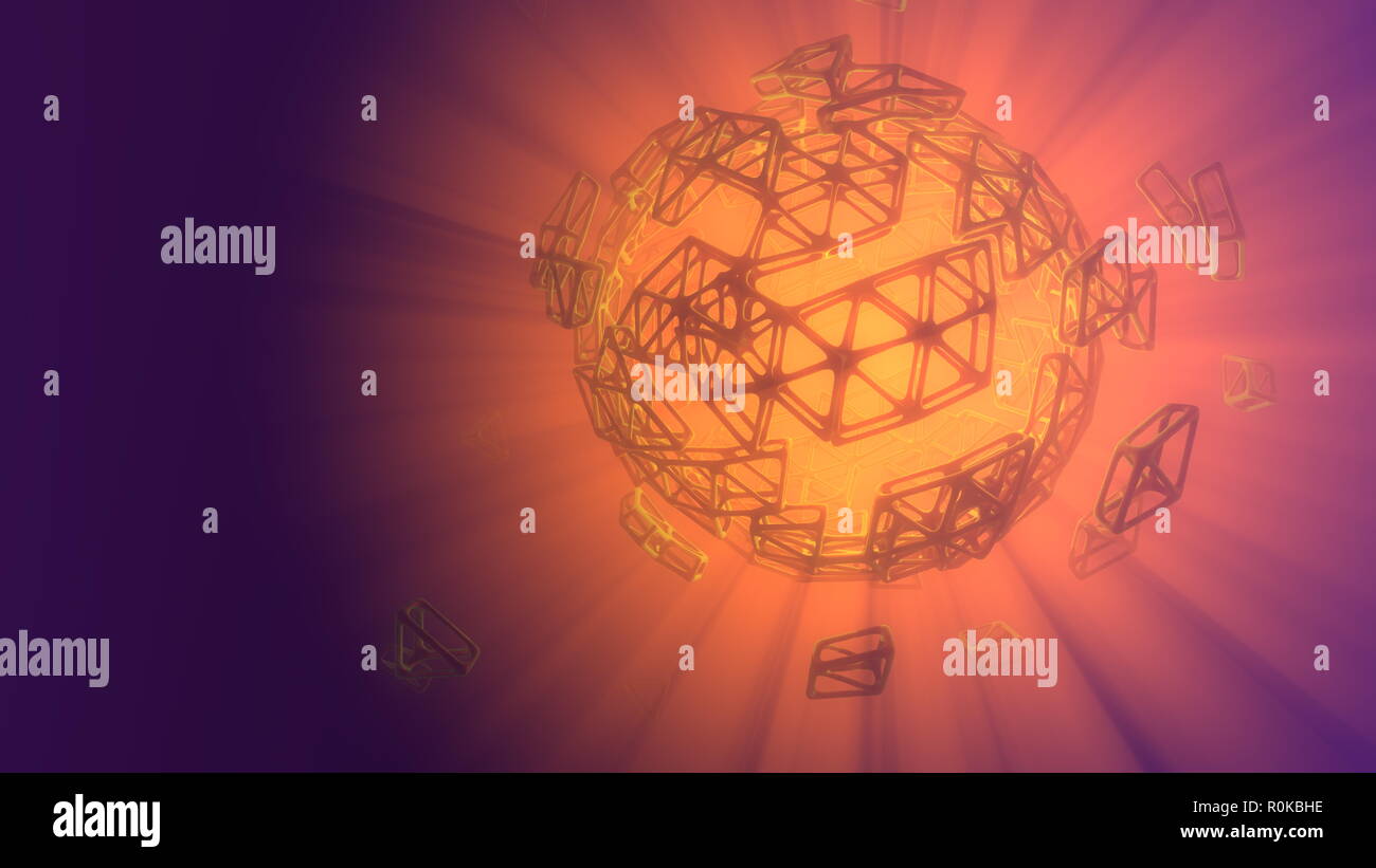 Abstract 3d rendering concept of high poly sphere with chaotic mesh ...