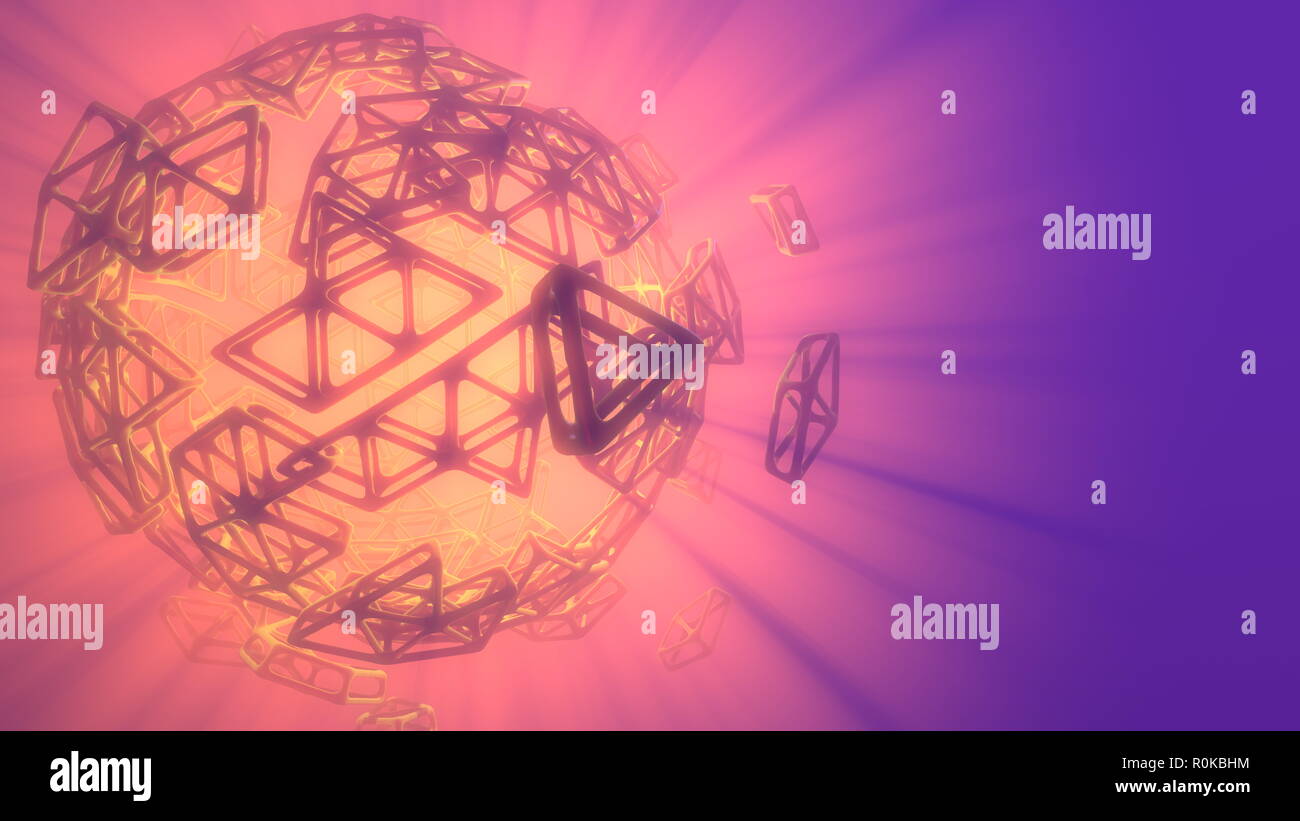 Abstract 3d rendering concept of high poly sphere with chaotic mesh ...