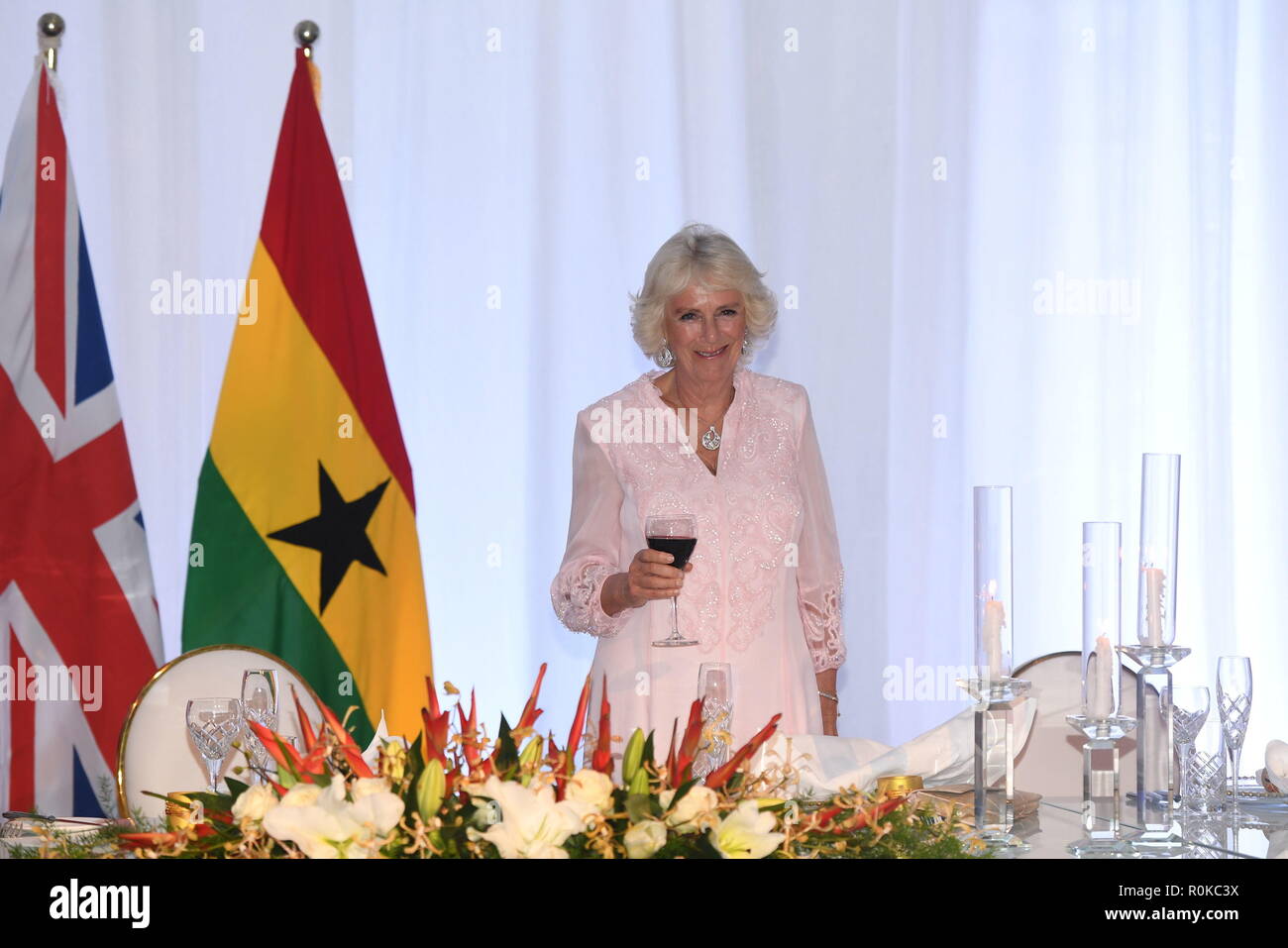 The Duchess of Cornwall takes part in a toast during a State Dinner at ...