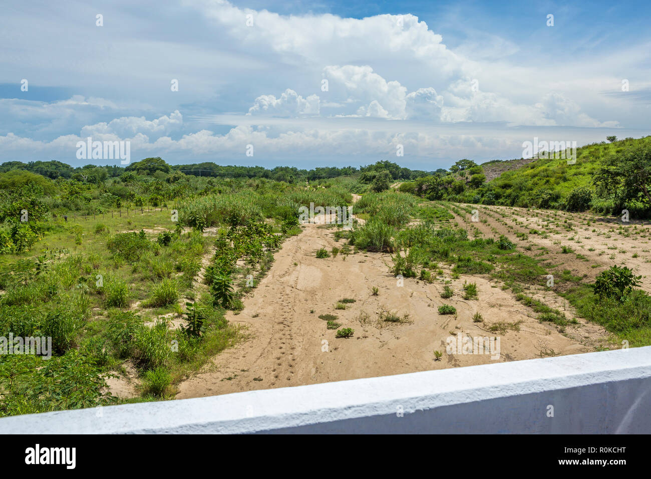 Dried up river bed viewed from a bridge, Guerrero State, Mexico Stock ...