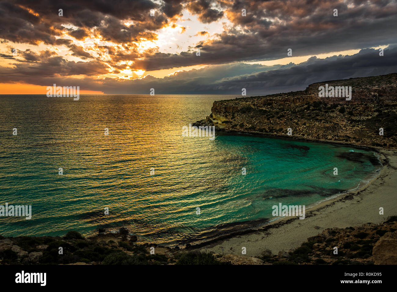 Beautiful sunset at the Rabbit beach in Lampedusa, Pelagie Islands ...