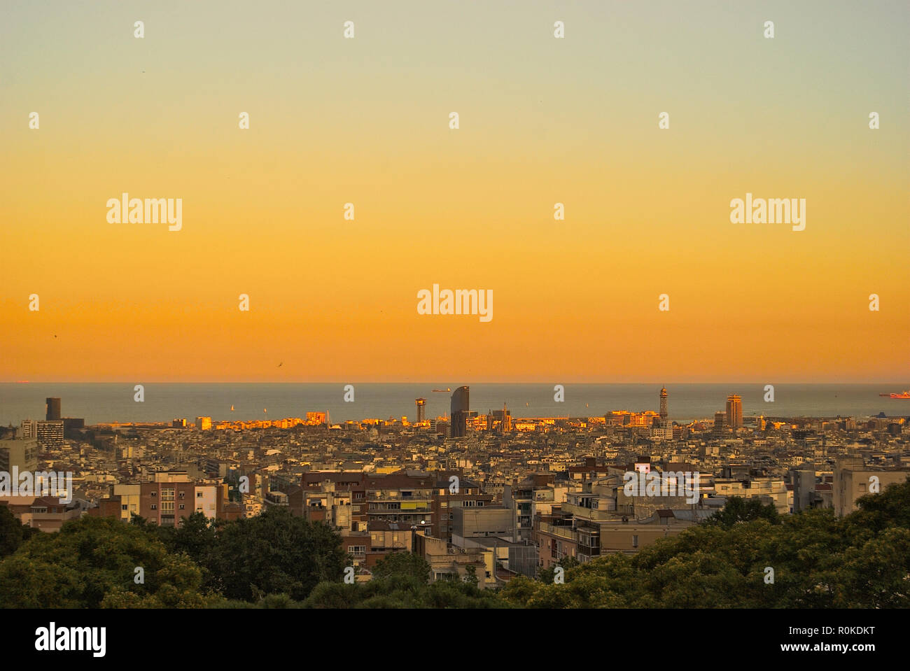 sunset barcelona skyline Stock Photo - Alamy