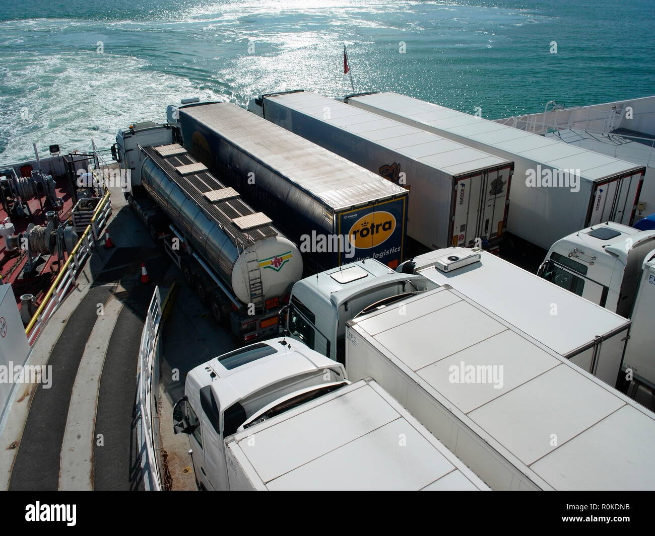 AJAXNETPHOTO. 2018. DUNKERQUE, FRANCE. - FREIGHT TRUCKS LOADED ON THE ...