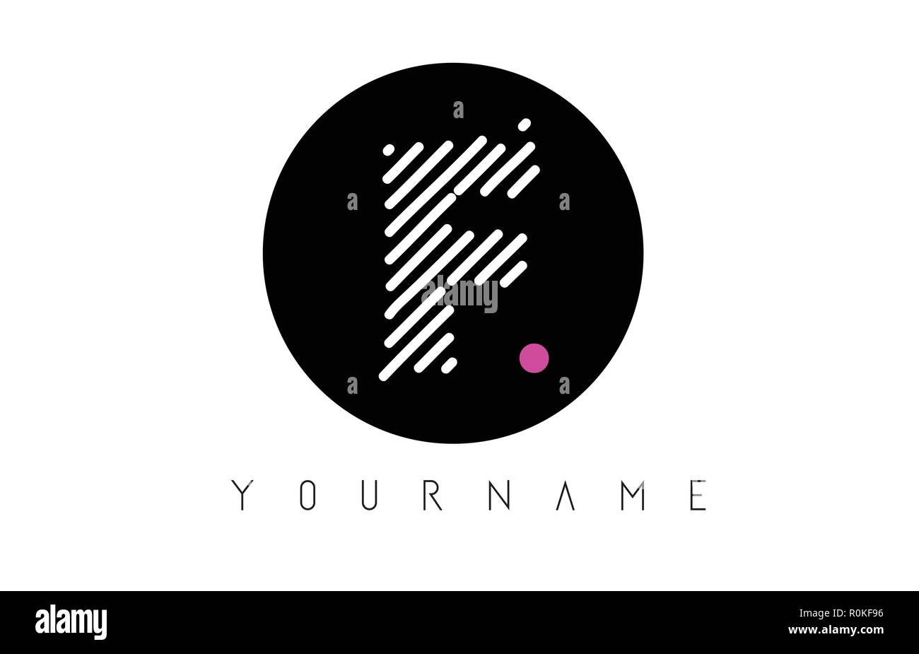 F Letter Logo Design with White Lines and Black Circle Vector ...