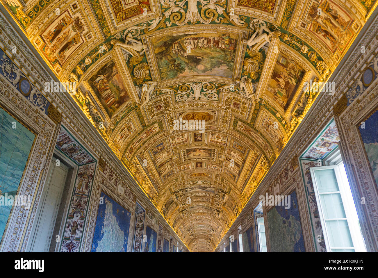 ROME, ITALY - June 21st 2018: Ornate classical paintings on the ceilings inside the Vatican ...