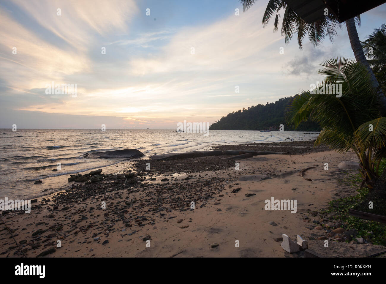 Sunset over Air Batang (ABC) beach, (Pulau) Tioman Island, Malaysia ...