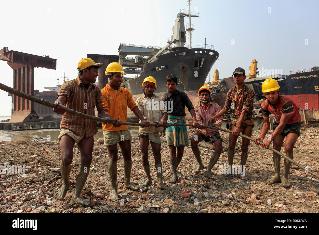 Labourers work at ship- breaking yard. Bangladesh is dependent on ship ...