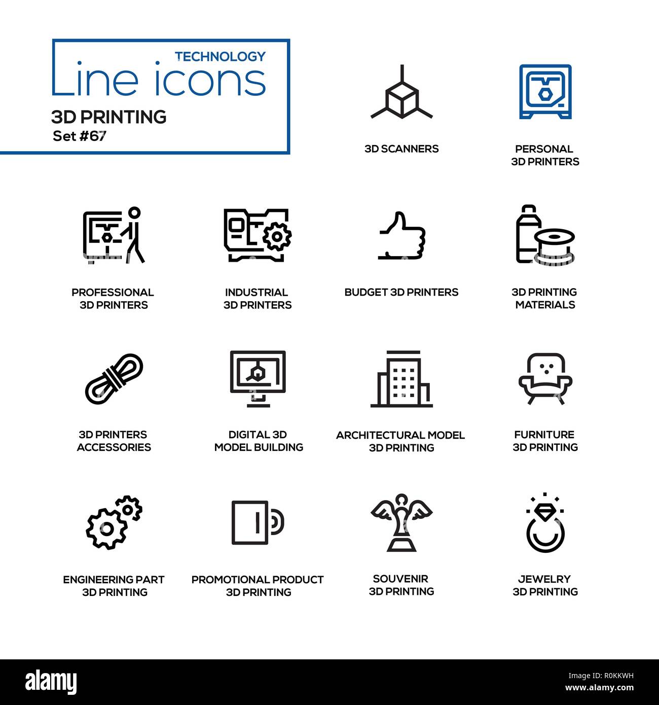 3D printing - line design icons set Stock Vector Image & Art - Alamy