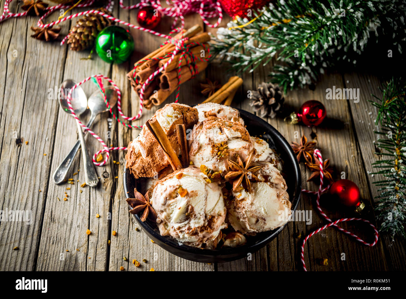 Christmas dessert, Homemade Eggnog or Gingerbread Ice Cream with ...
