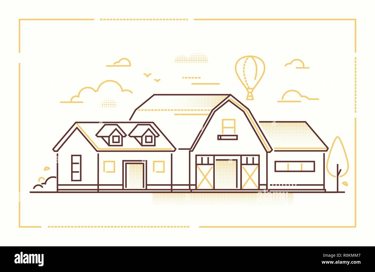Farm house - modern thin line design style vector illustration Stock ...