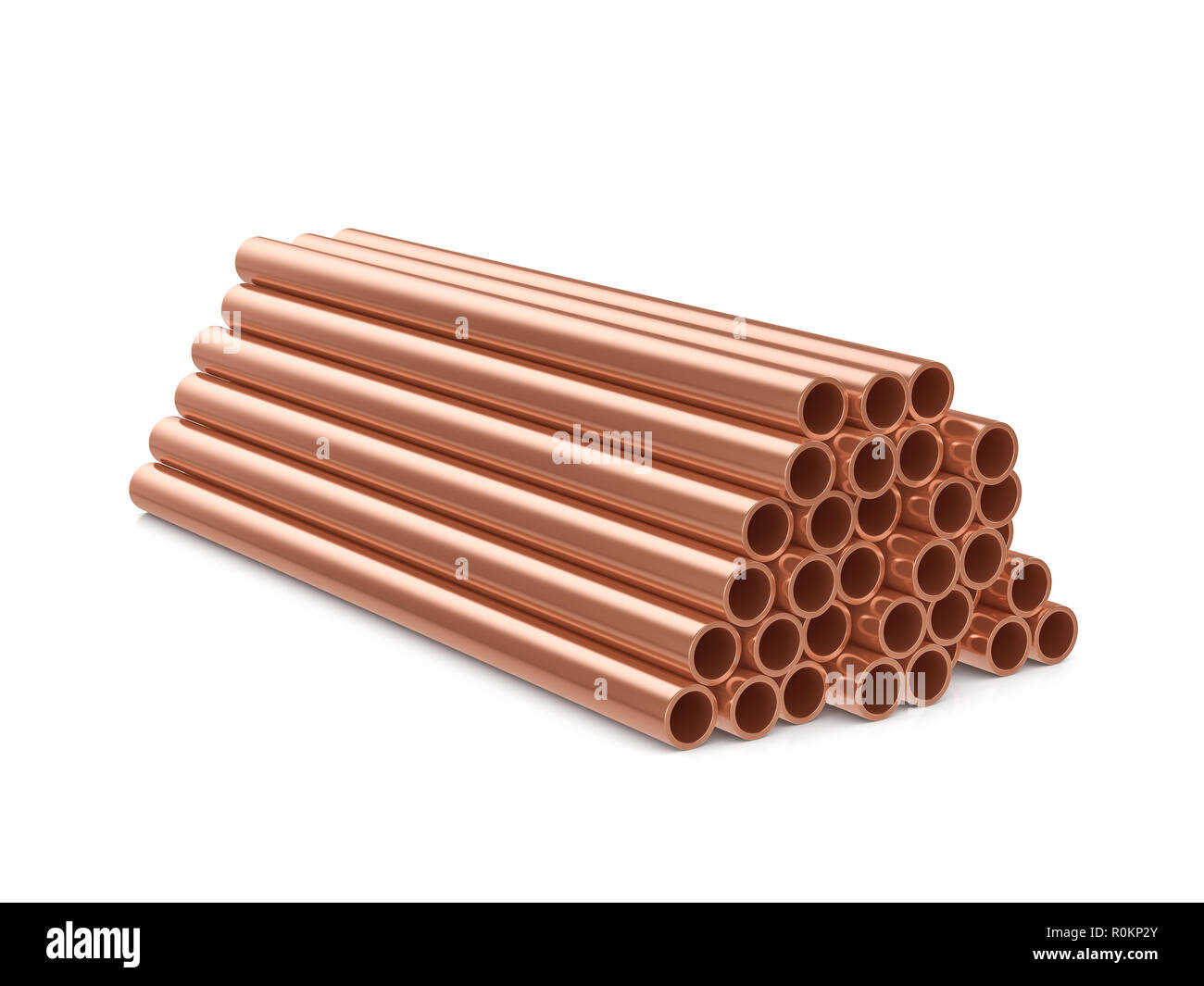 Copper pipes on a white background. 3d illustration Stock Photo - Alamy