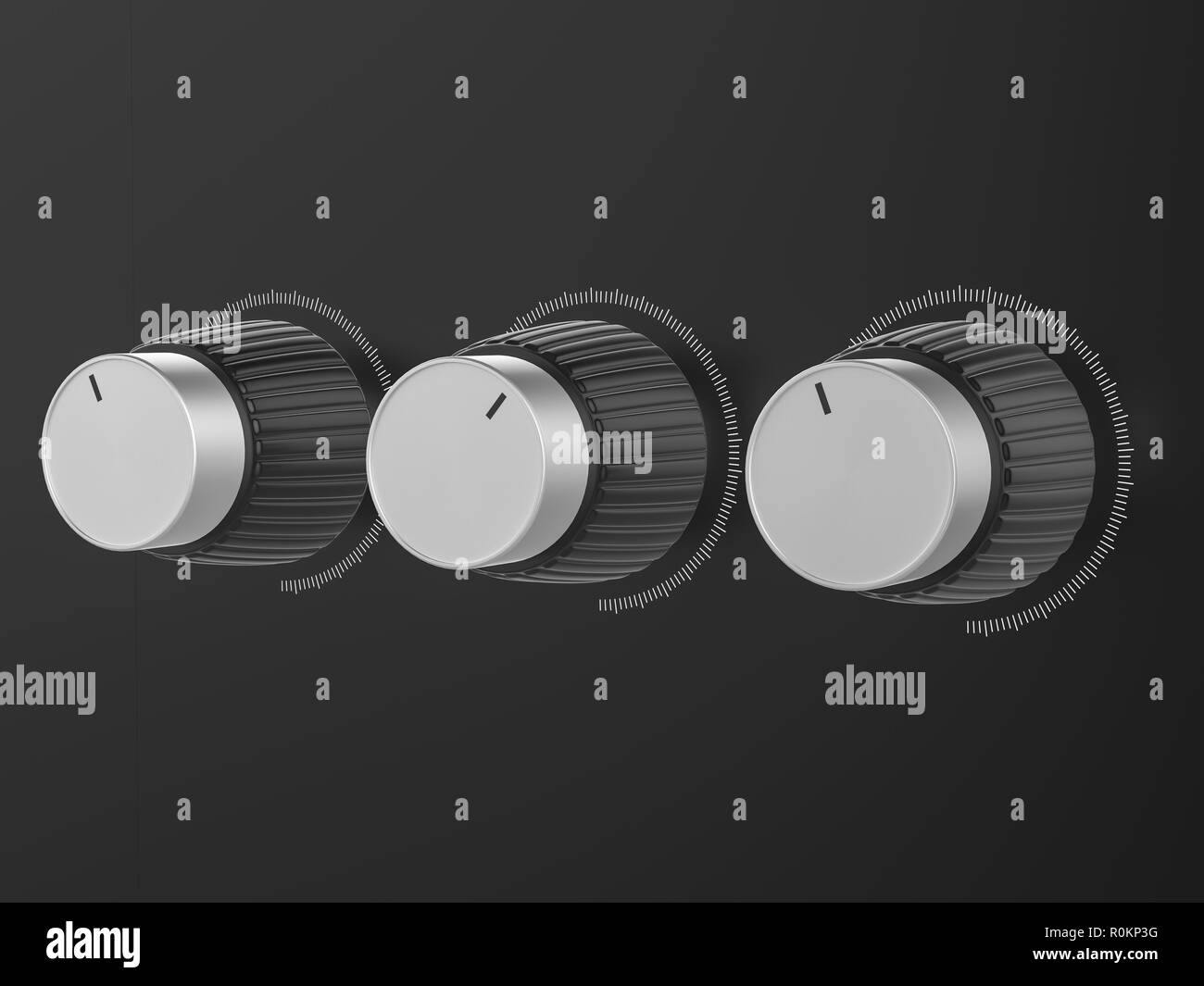 Metal sound volume control knobs. 3d Illustration Stock Photo - Alamy